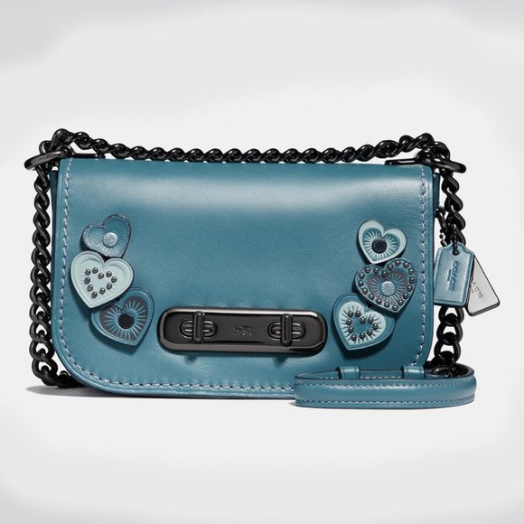 Coach | Bags | Coach 35 Swagger Shoulder Bag Hearts Applique Blue ...